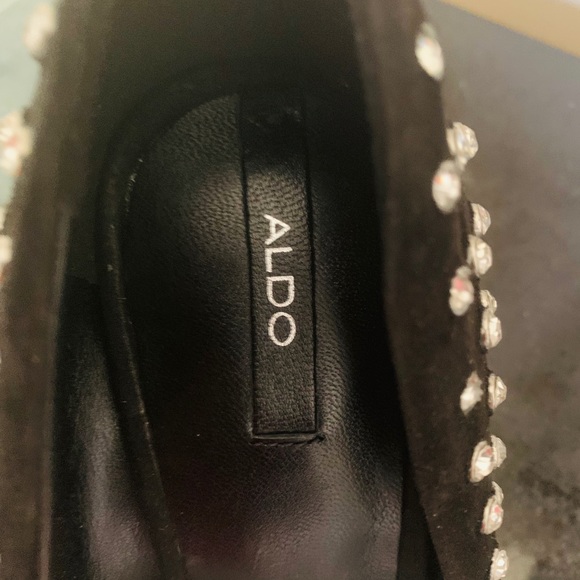Aldo | Shoes | Black Suede Rhinestone Studded Heels | Poshmark